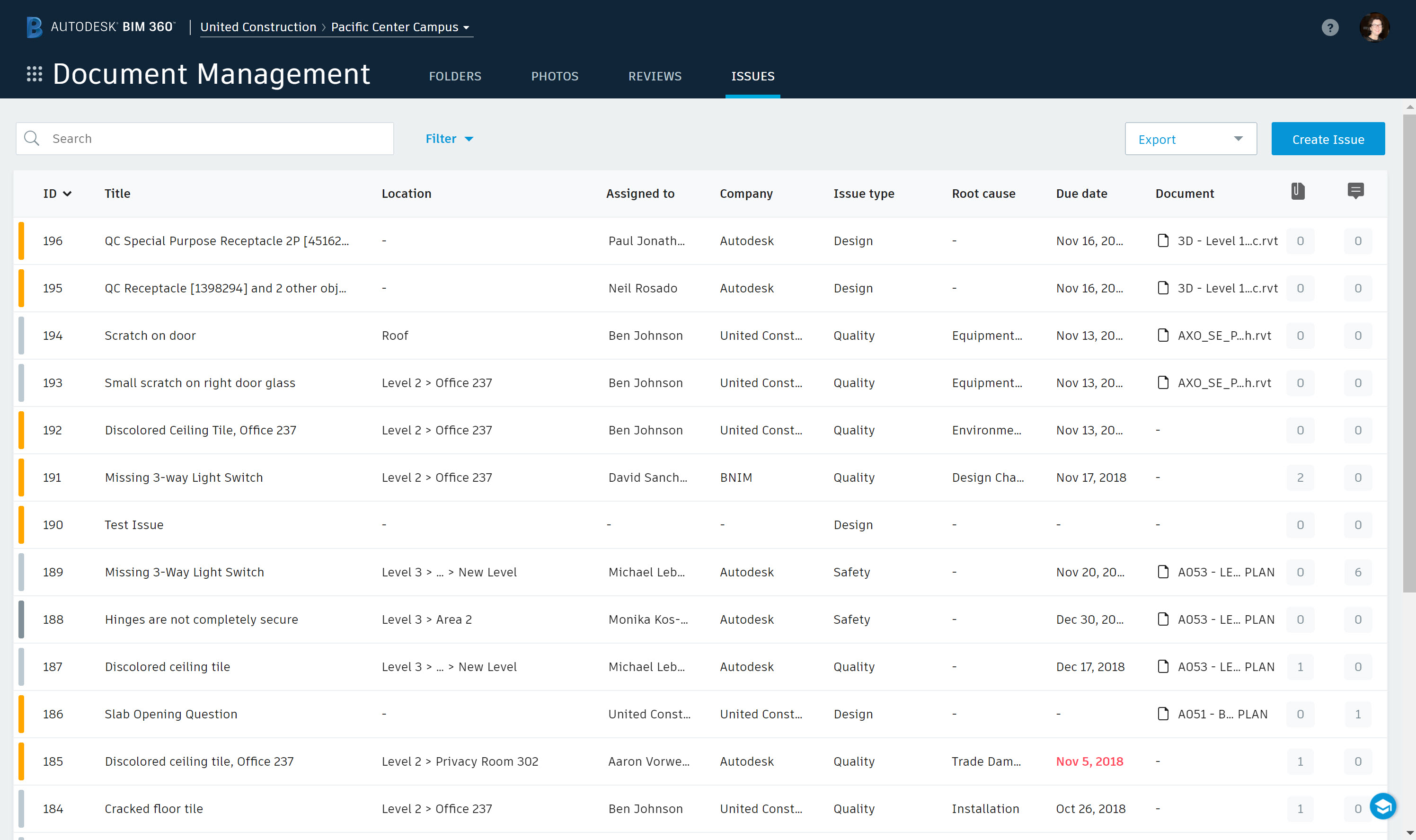 BIM 360 Issue Management Update - November 9, 2018 - BIM 360 Release Notes