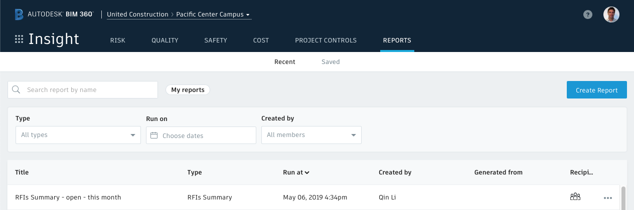 BIM 360 Reports: Create and schedule RFI Summary report - BIM 360 ...