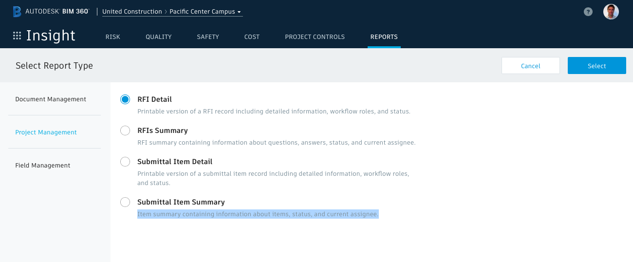 BIM 360 Reports - new Project Management reports - BIM 360 Release Notes