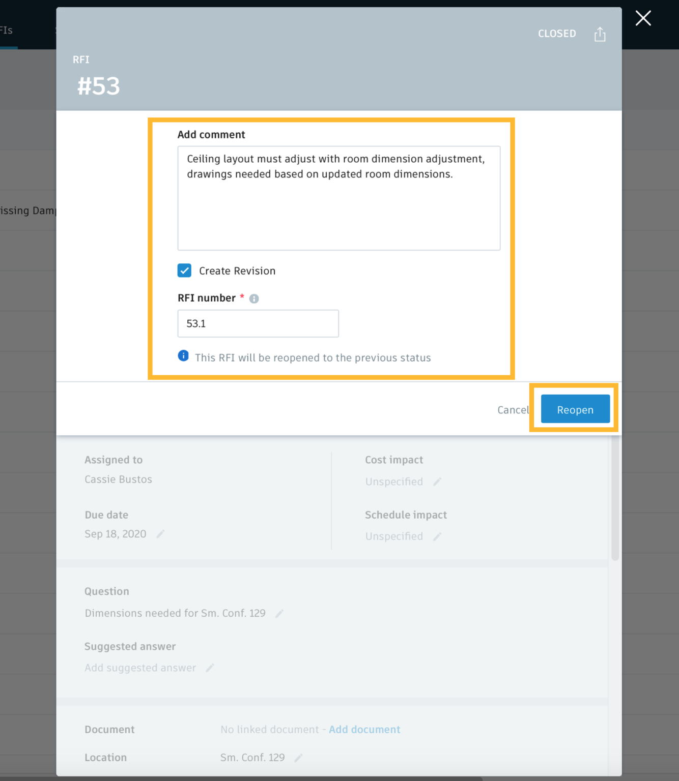 Reopen Closed RFI - BIM 360 Release Notes