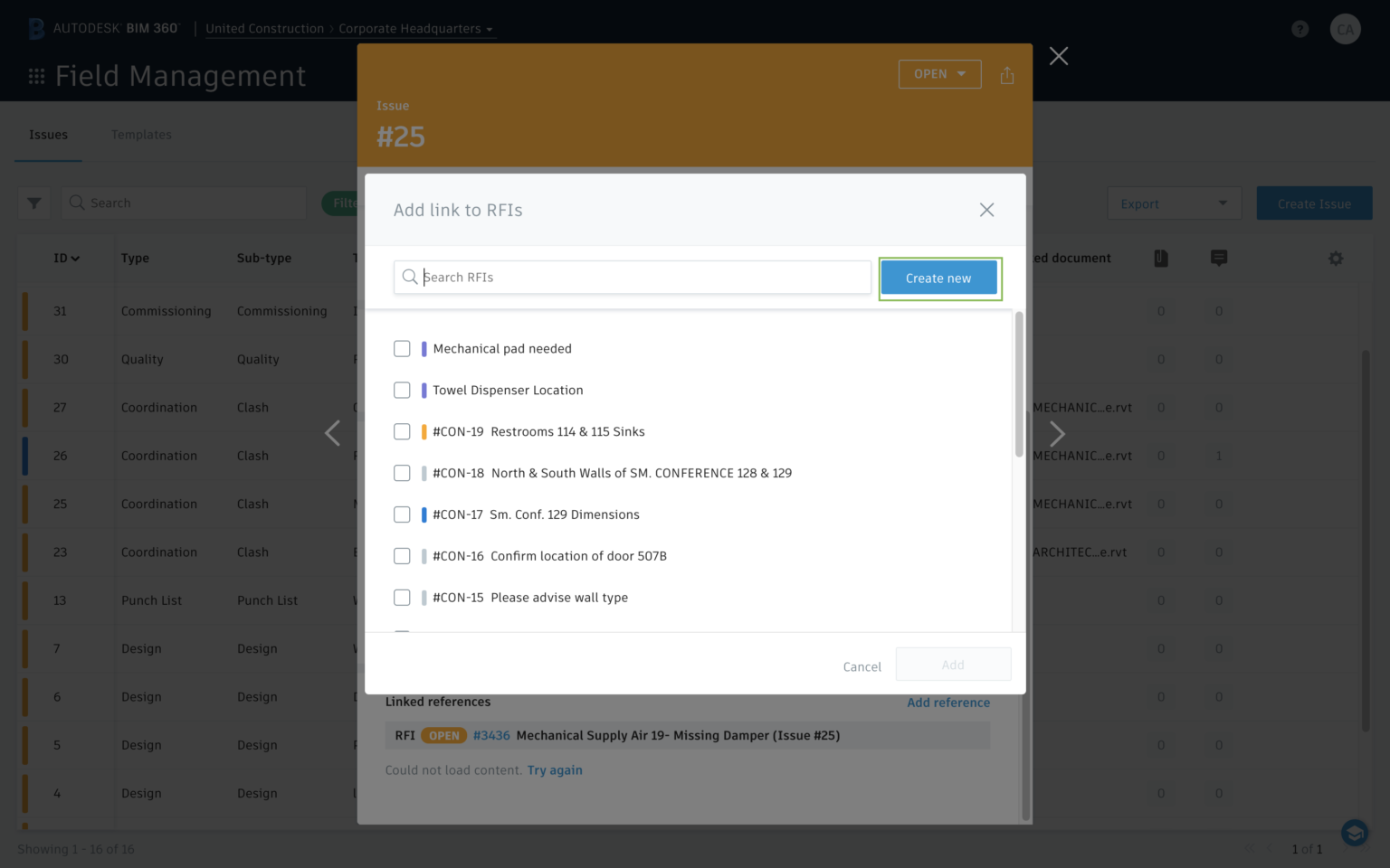 Issue to RFI - BIM 360 Release Notes