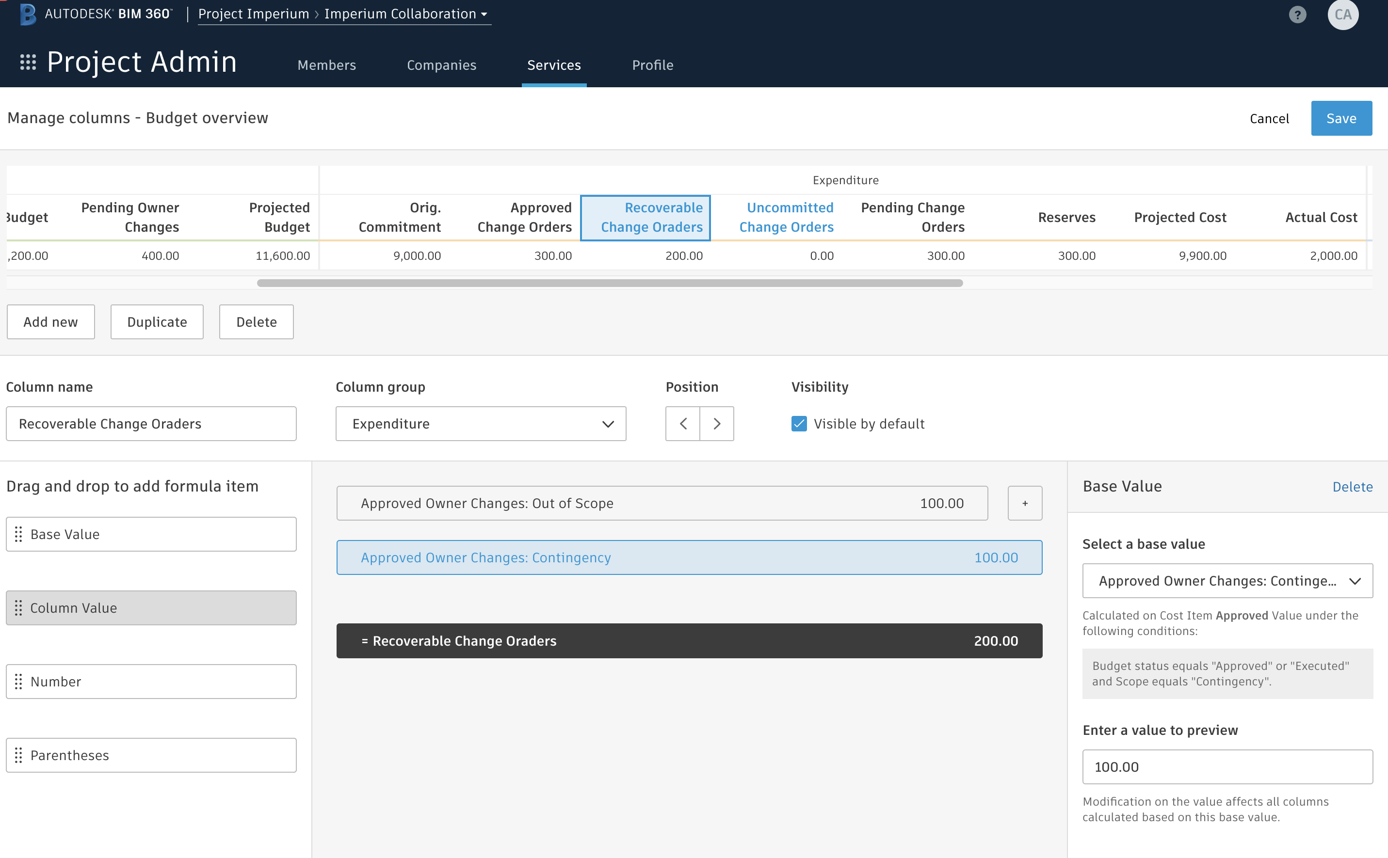 Custom Calculated Budget Columns - BIM 360 Release Notes