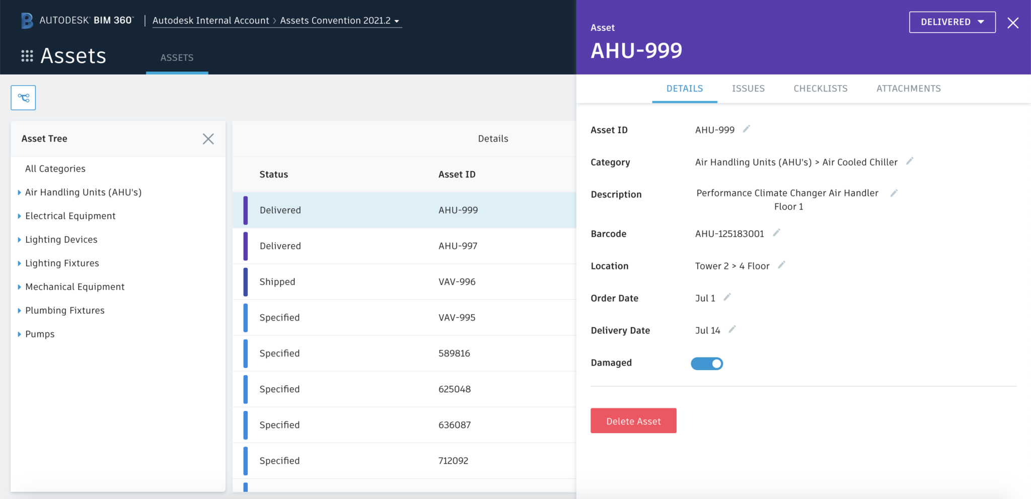 BIM 360 Assets - Standard attribute changes - BIM 360 Release Notes