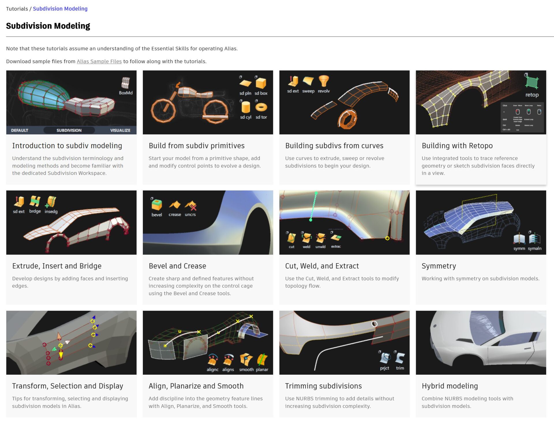 New! Alias Subdivision tutorials